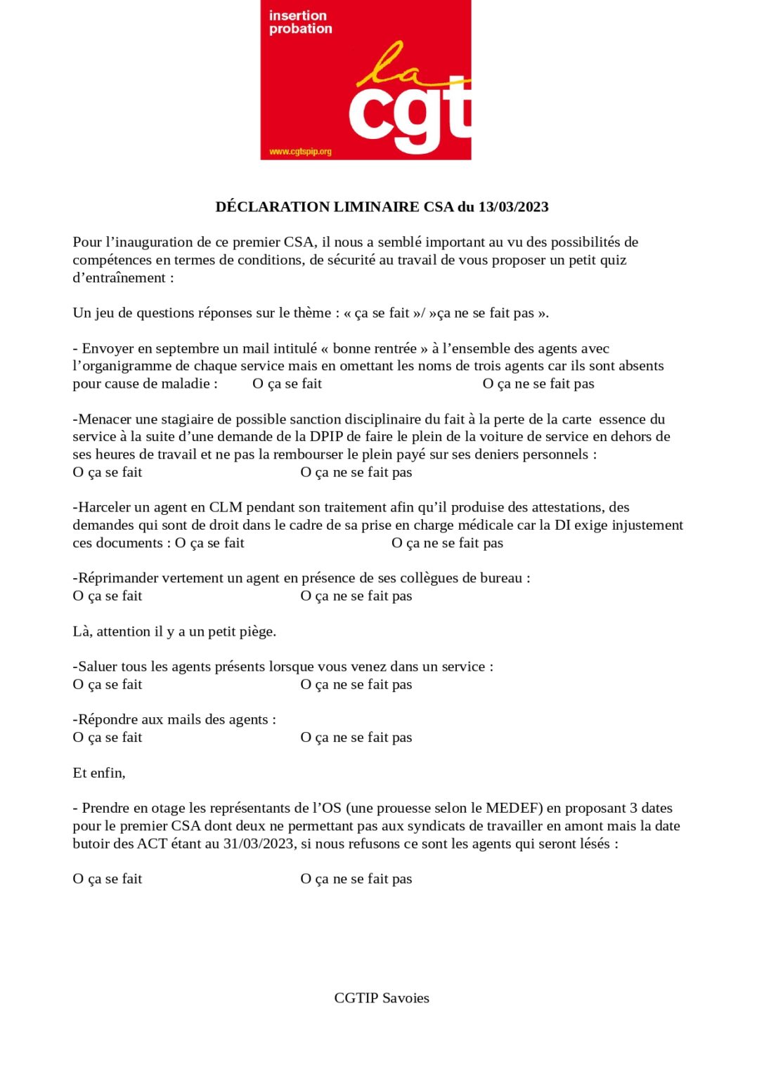 Déclaration Liminaire de la CGT IP Savoies au CSA du 13 mars 2023 – CGT ...