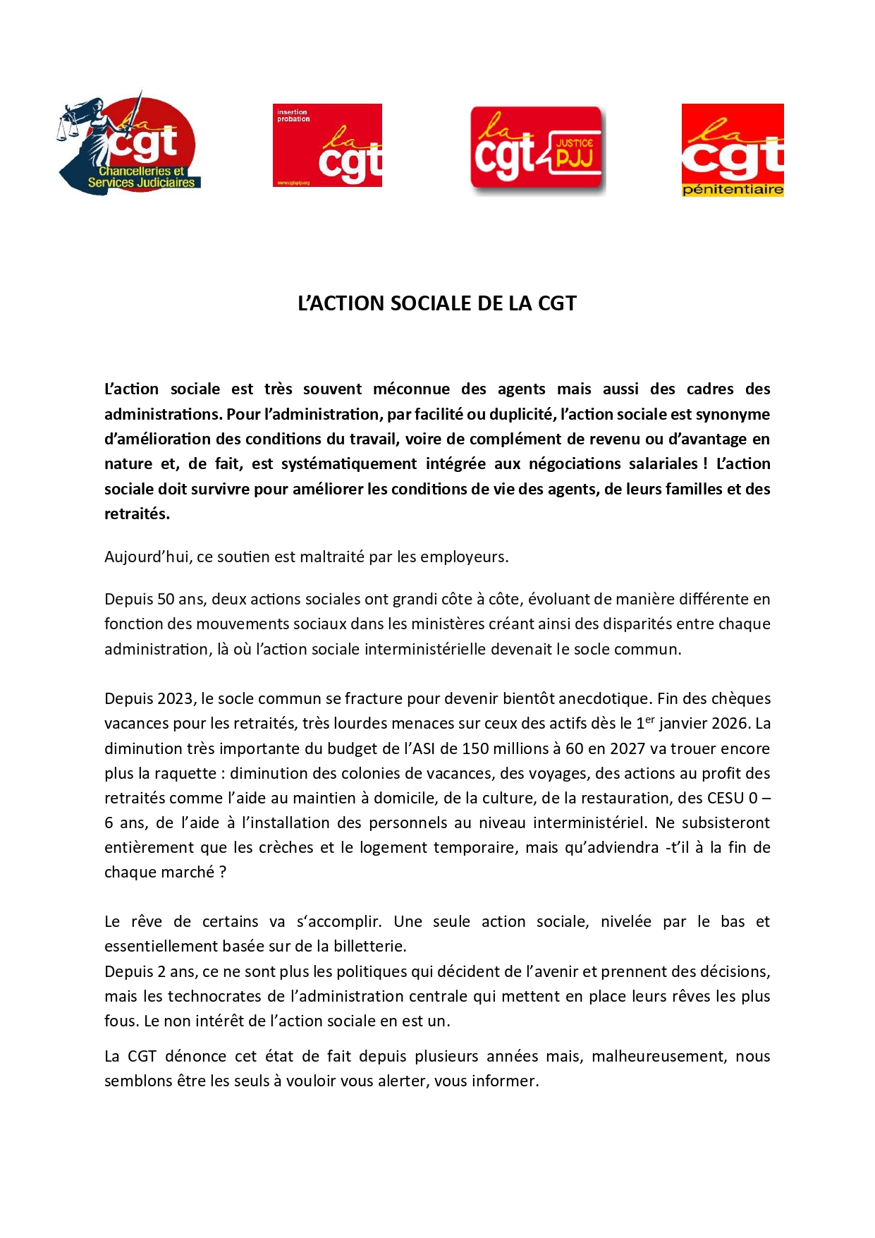 CGT justice : Action sociale de la CGT – CGT insertion probation